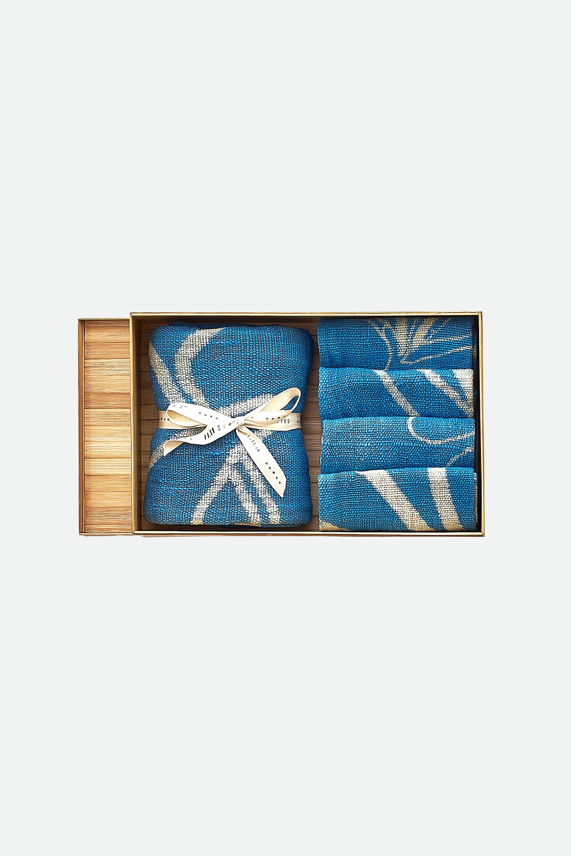 MEDIUM INDIGO HAND PAINTED TOWEL BOX SET
